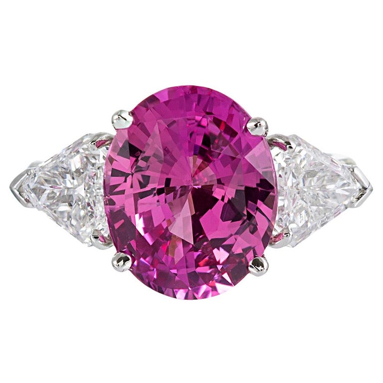 5.54 Carat Intense Pink Sapphire and Shield Diamond Ring at 1stDibs