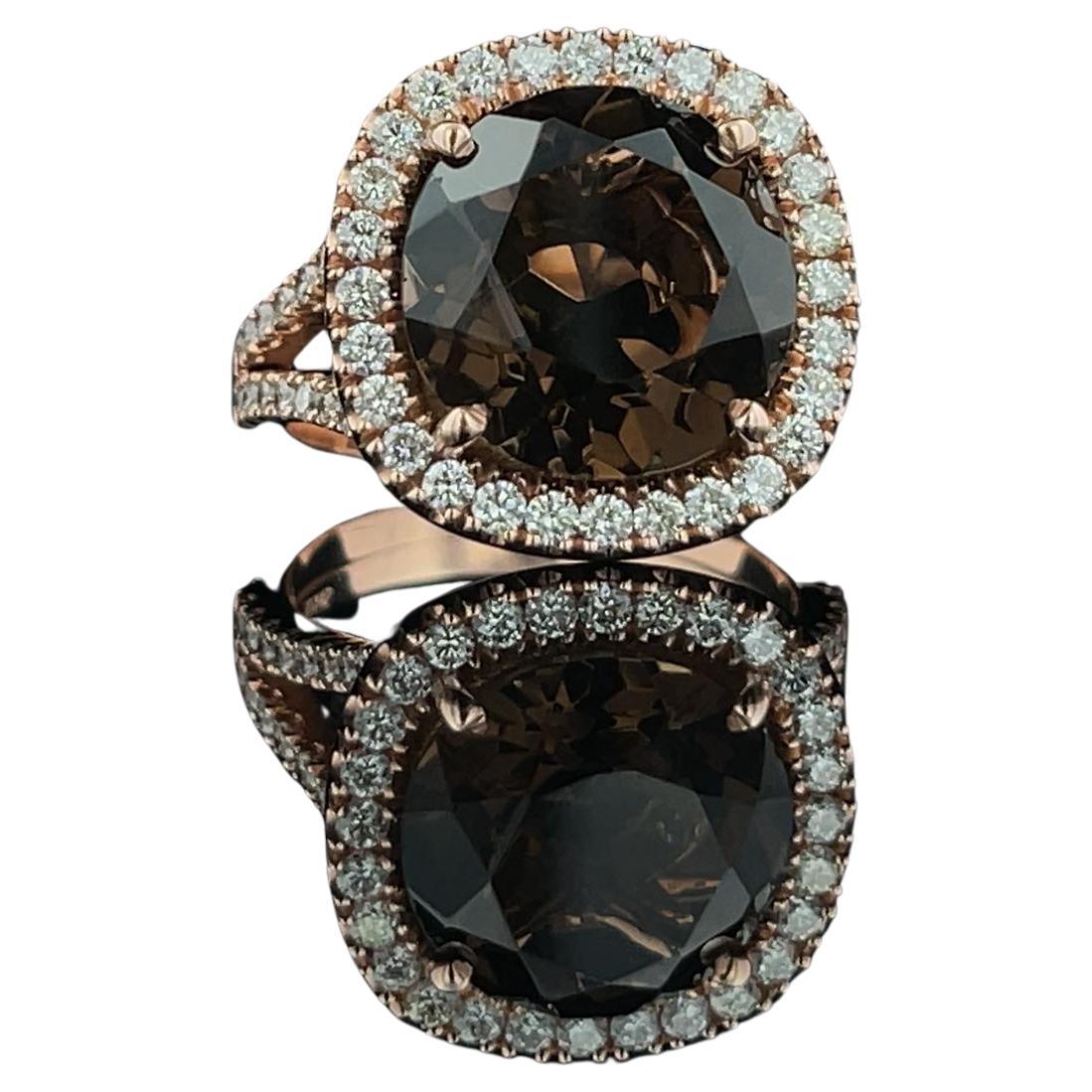 5.56CT Cushion Smokey Topaz Diamond Ring For Sale at 1stDibs | smokey ...