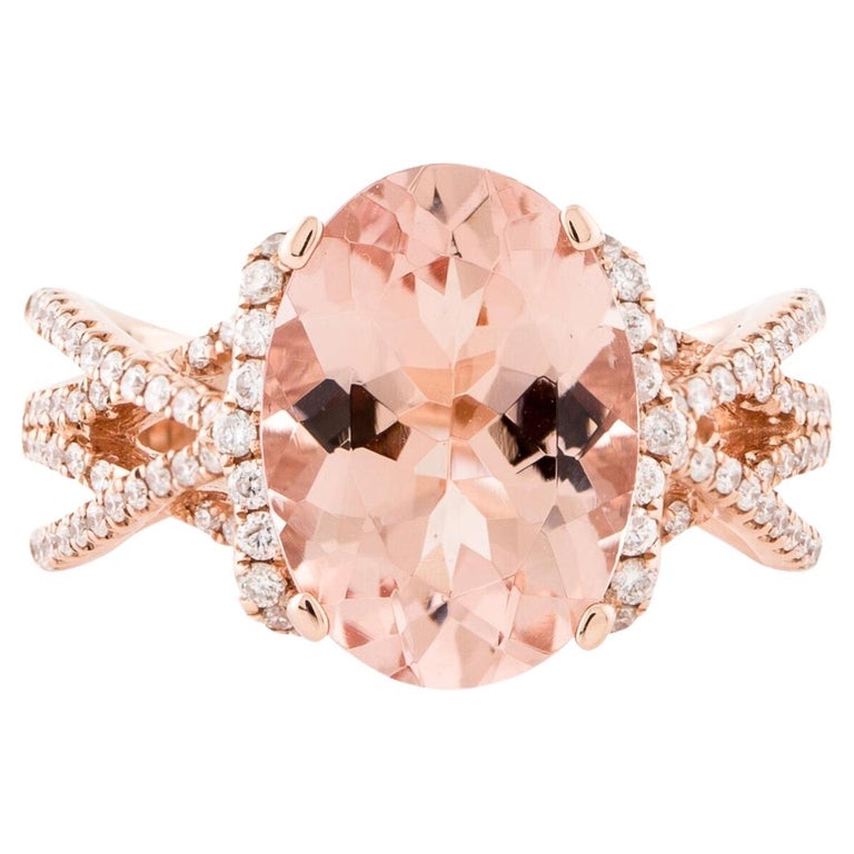 5.56CT Morganite and Diamond Halo Cocktail Ring For Sale at 1stDibs