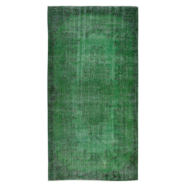 Vintage Handmade Turkish Rug, Contemporary and Modern Green Carpet For ...