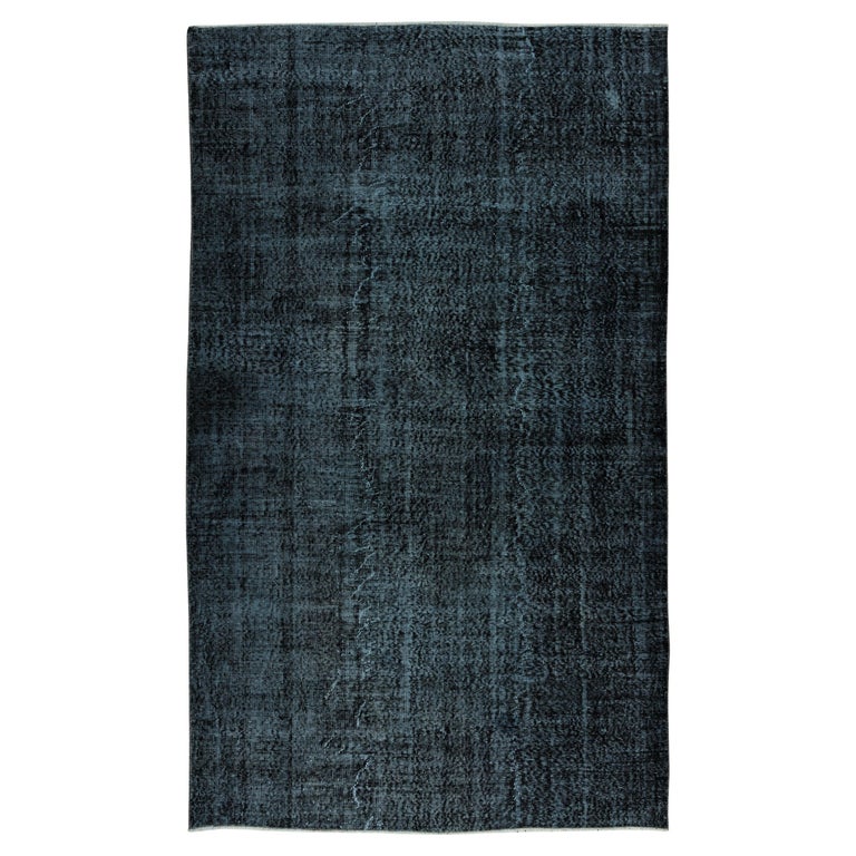 Authentic Vintage Area Rug Over-Dyed in Black, Hand-Knotted in Turkey ...