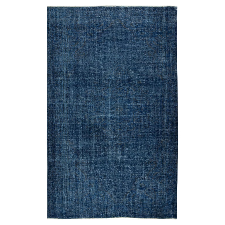 5.5x9 Ft Modern Navy Blue Over-Dyed Rug, Vintage Handmade Turkish ...