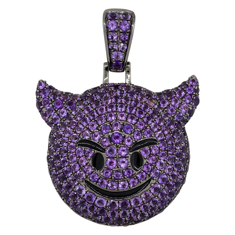 5.63 Carat Amethyst Pave Devil Emoji Pendant 14 Karat in Stock at ...