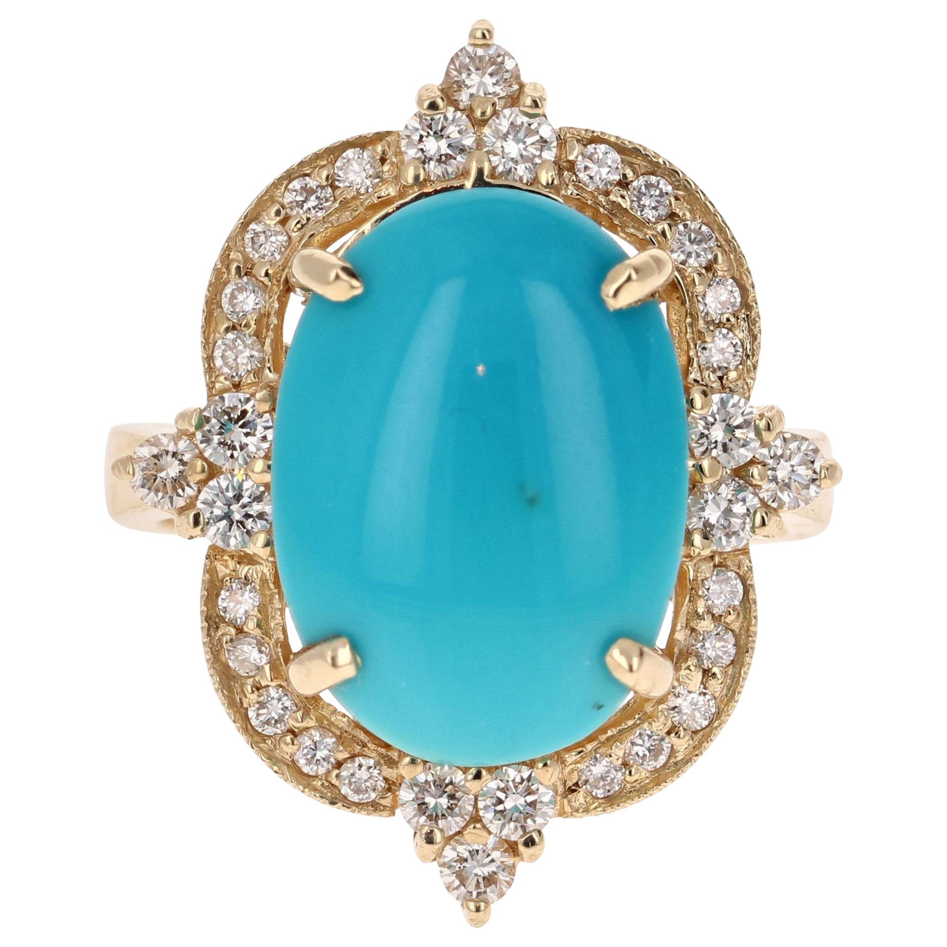3.63 Carat Natural Turquoise 18 Karat White Gold Diamond Ring For Sale ...