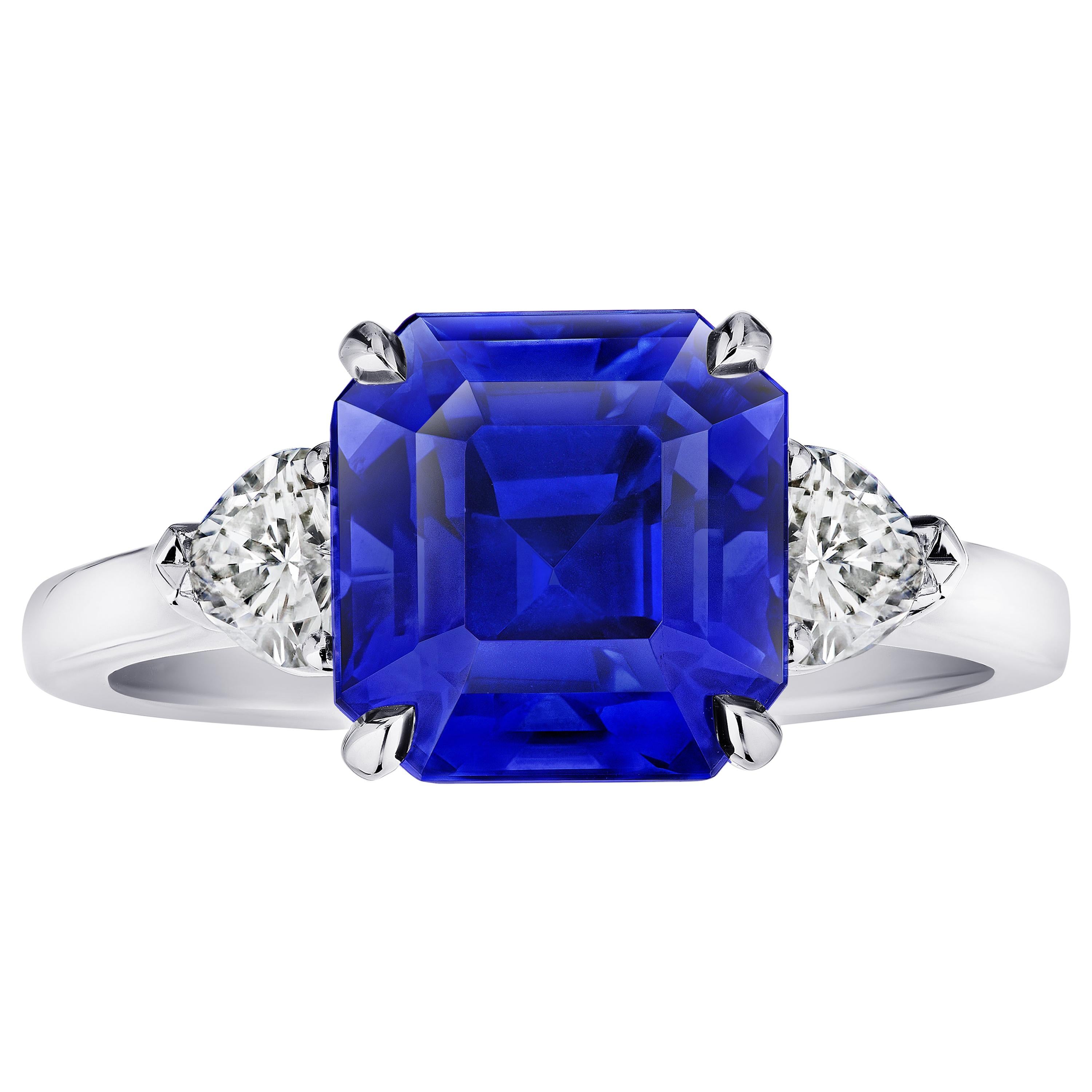 6.16 Square Emerald Blue Sapphire and Diamond Ring For Sale at 1stDibs ...