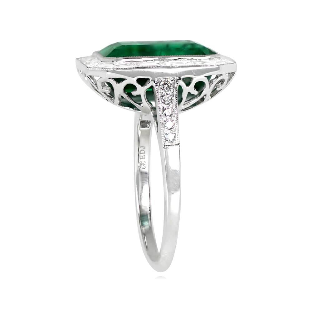 5.65ct Emerald-Cut Natural Emerald Engagement Ring, Diamond Halo ...