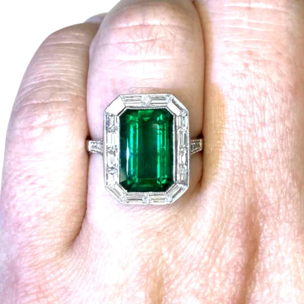 5.65ct Emerald-Cut Natural Emerald Engagement Ring, Diamond Halo ...