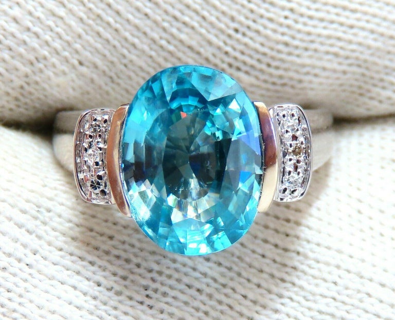 5.65 Carat Natural Indigo Blue Zircon Diamonds Ring 14 Karat For Sale ...
