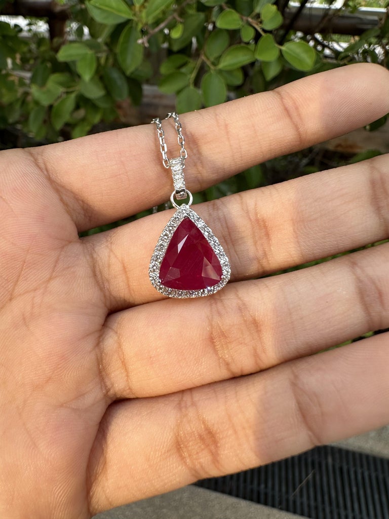 5.68 Carat Pear Shaped Mozambique Ruby Pendant with Diamonds Studded in ...