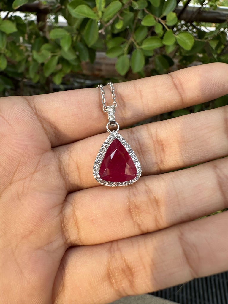 5.68 Carat Pear Shaped Mozambique Ruby Pendant with Diamonds Studded in ...