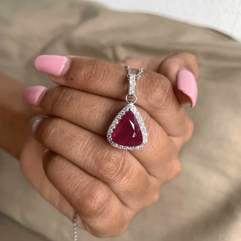 5.68 Carat Pear Shaped Mozambique Ruby Pendant with Diamonds Studded in ...