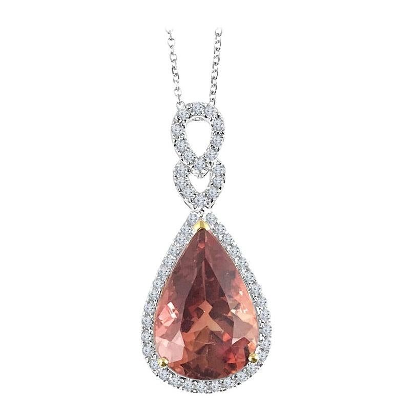 5.68 Carat Pear Shaped Peach Tourmaline and Diamond Pendant For Sale at ...