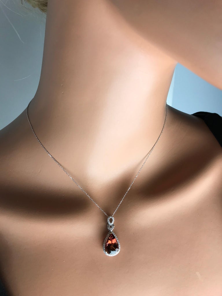 5.68 Carat Pear Shaped Peach Tourmaline and Diamond Pendant For Sale at ...