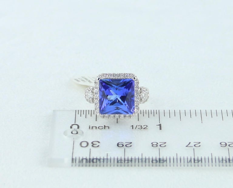 5.68 Carat Princess Cut Tanzanite Diamond Gold Milgrain Ring For Sale ...