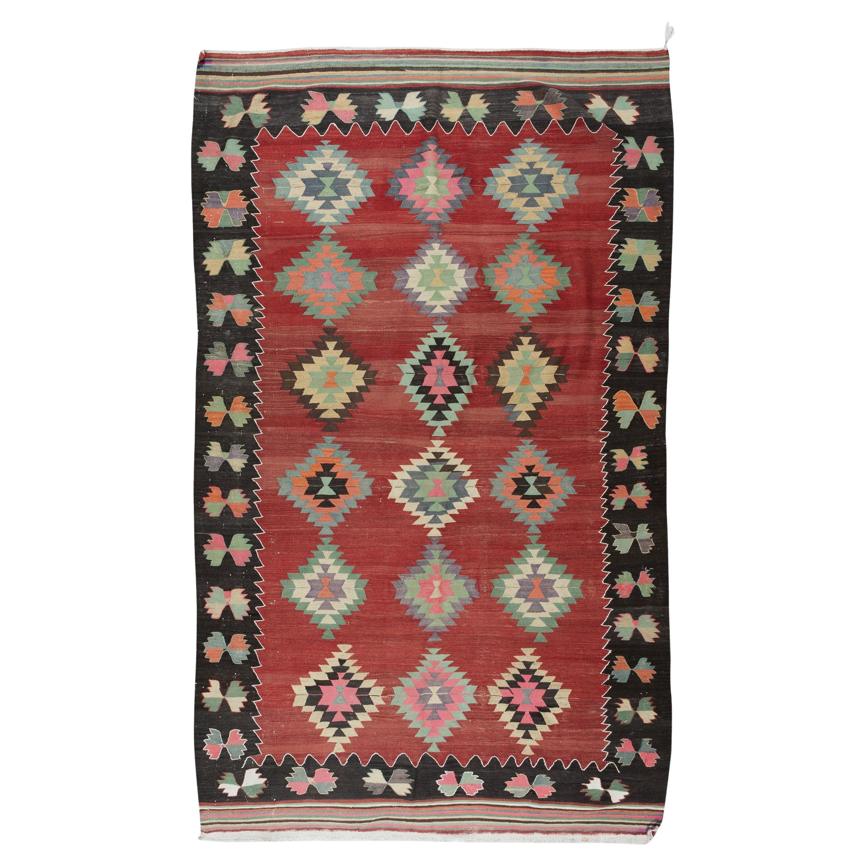 Colorful Vintage Turkish Kilim with All-Over Latching Design and ...