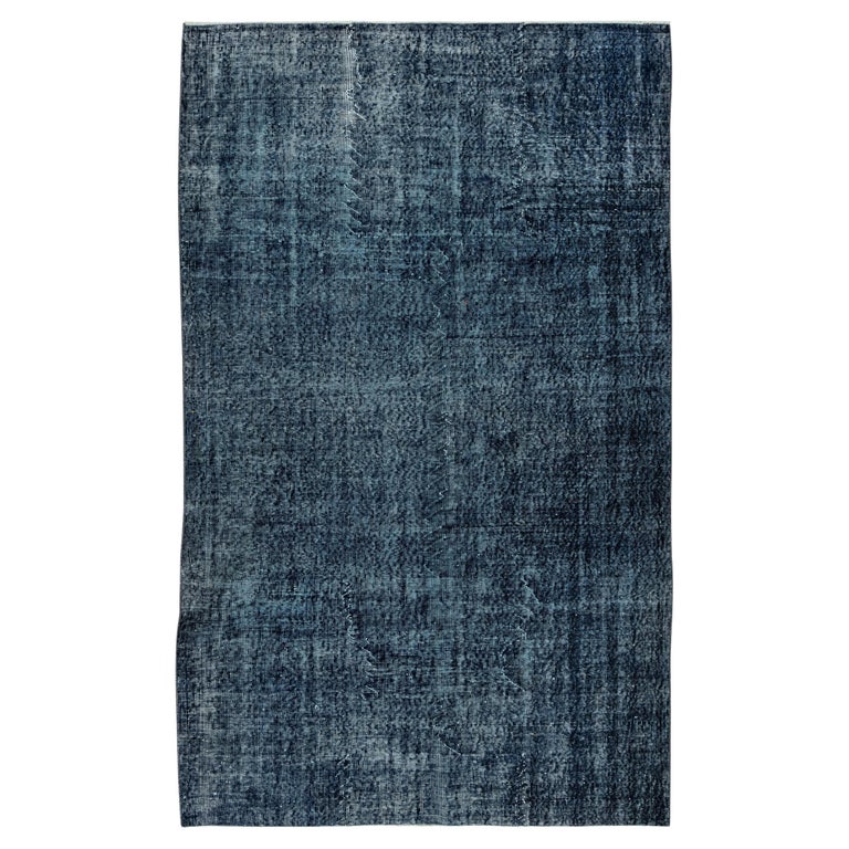 Navy Blue Over-Dyed Rug, Vintage Hand-Knotted Turkish Wool Carpet For ...