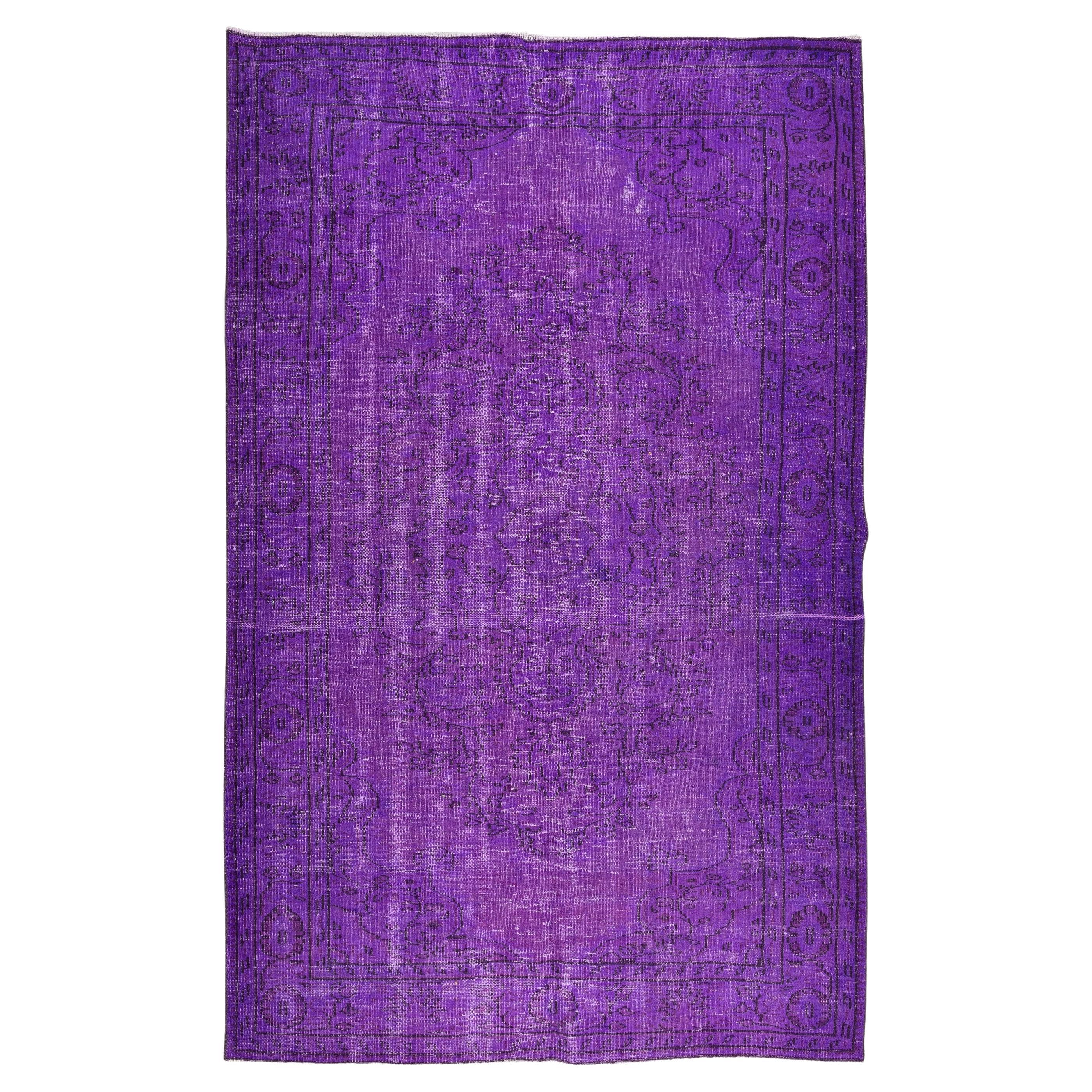 6x9.2 Ft Handmade Mid-Century Turkish Wool Area Rug Over-Dyed in ...