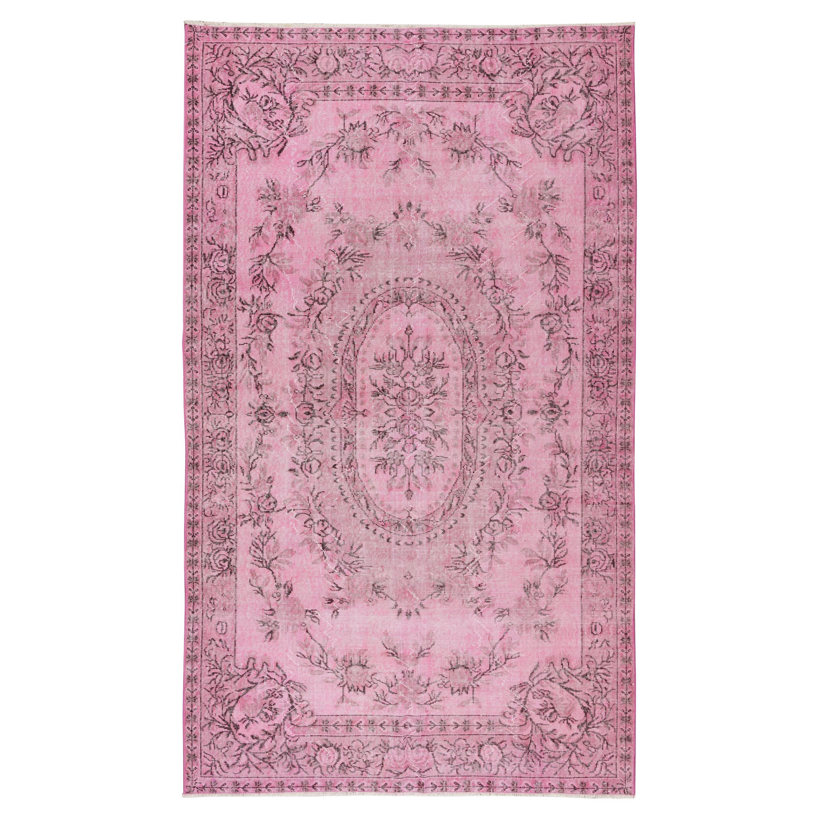 5.7x9.2 Ft Vintage Rug Over-dyed in Hot Pink for Living Room, Handmade ...