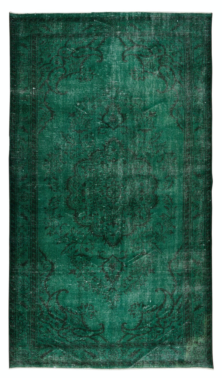 5.6x9.7 Ft Handmade Vintage Turkish Rug Over-Dyed in Green 4 Modern ...