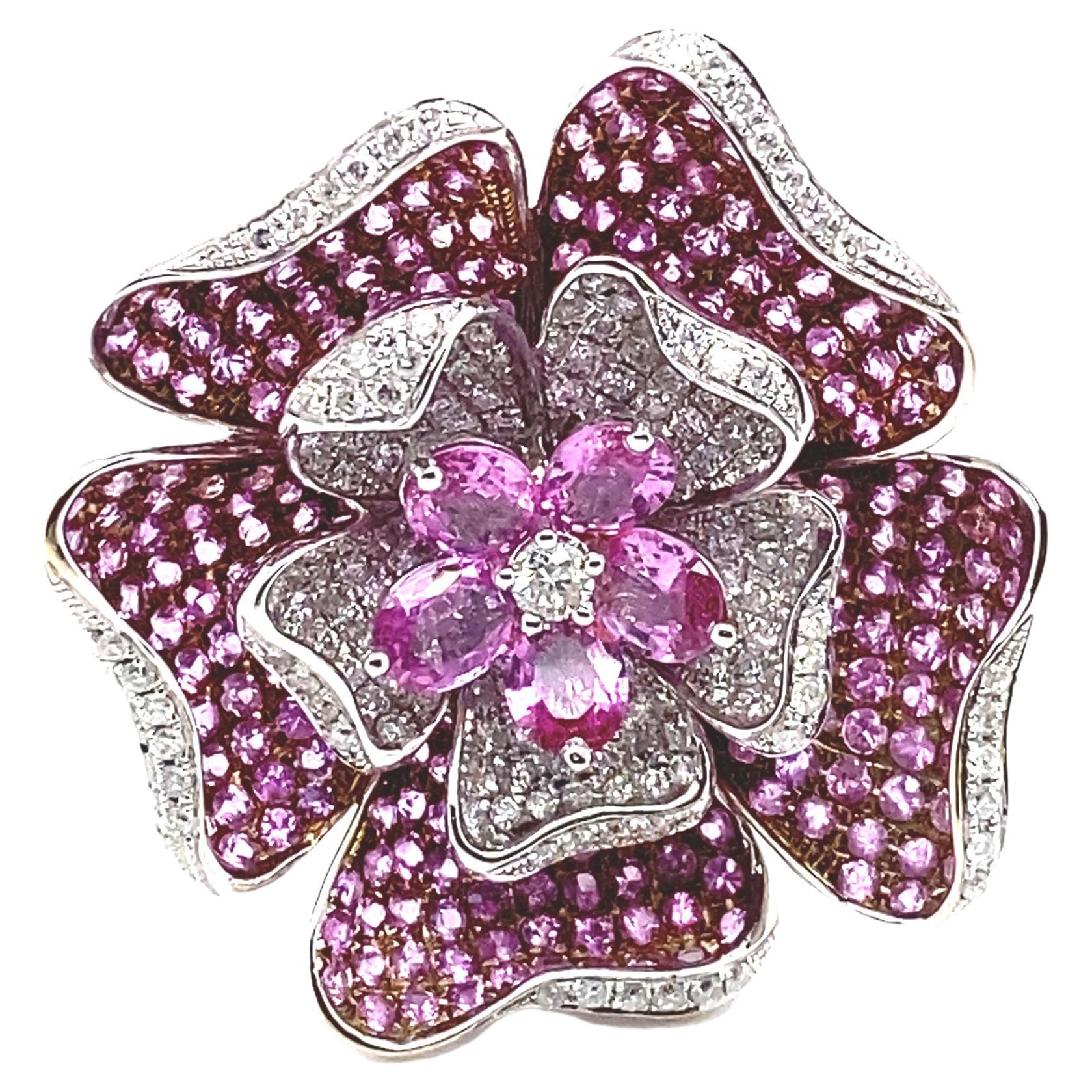 Russell Trusso Peruvian Pink Opal Pink Sapphire Diamond Gold Brooch ...