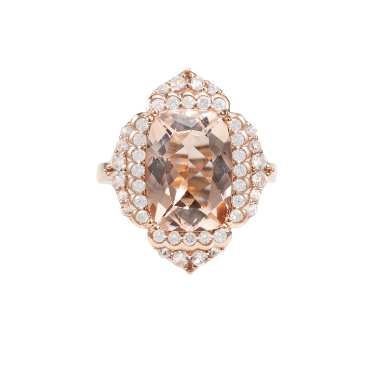 5.71 Carat Morganite and White Diamond Ring in 18 Karat Rose Gold For ...