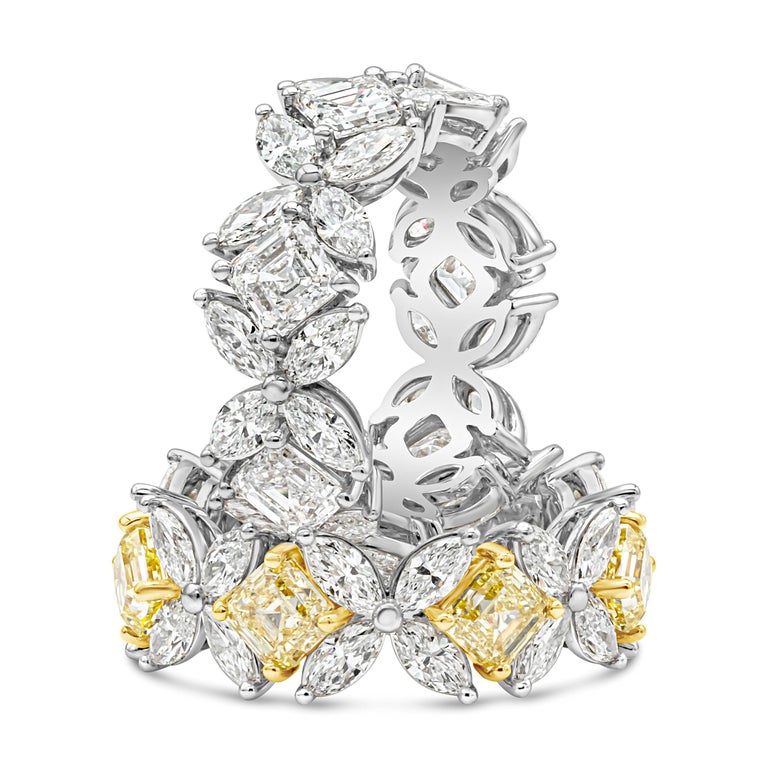 5.74 Carats Total Marquise and Asscher Cut Diamond Flower Eternity Band ...