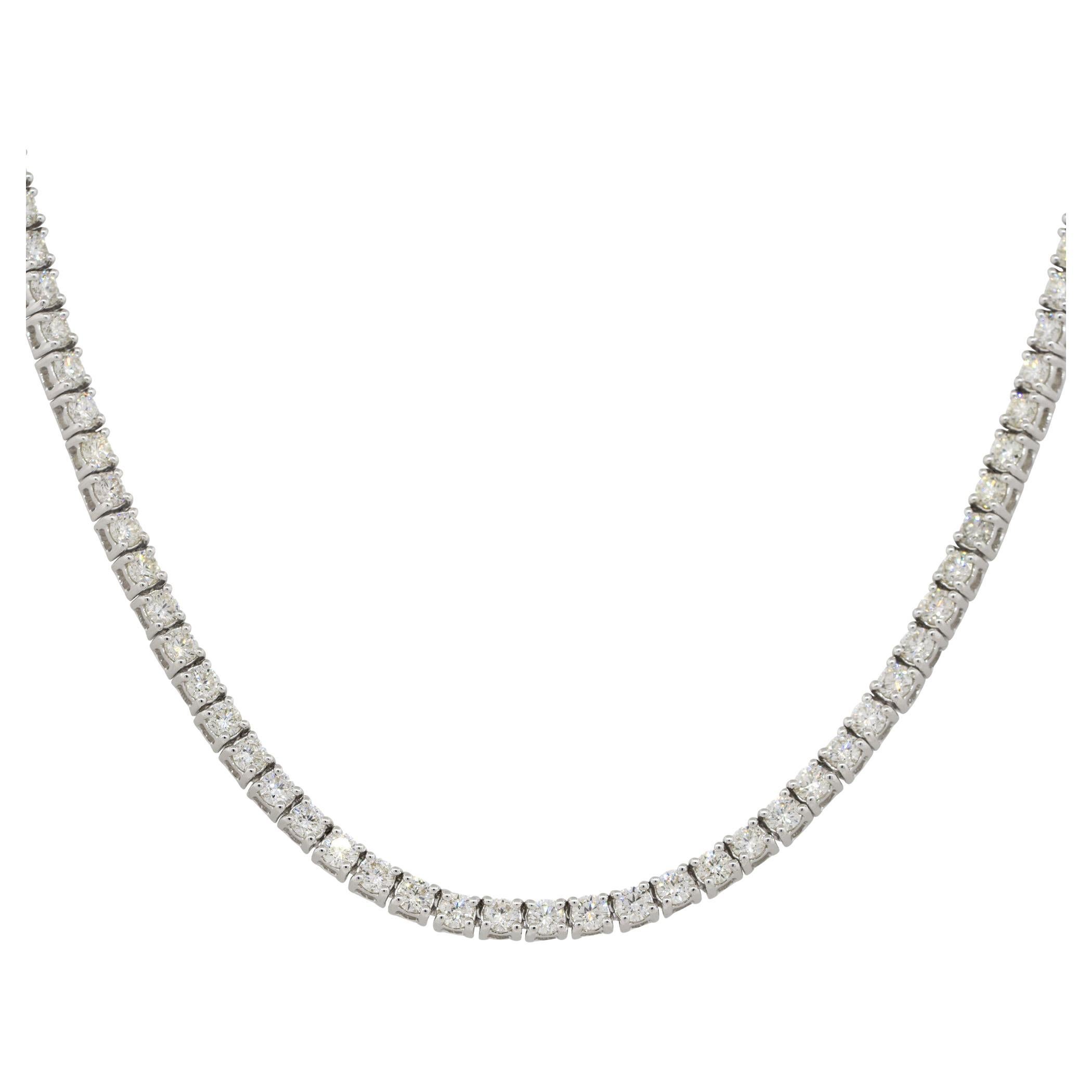 14.30 Carat Diamond, 18k White Gold, Four- Prong Tennis Necklace, 18 ...