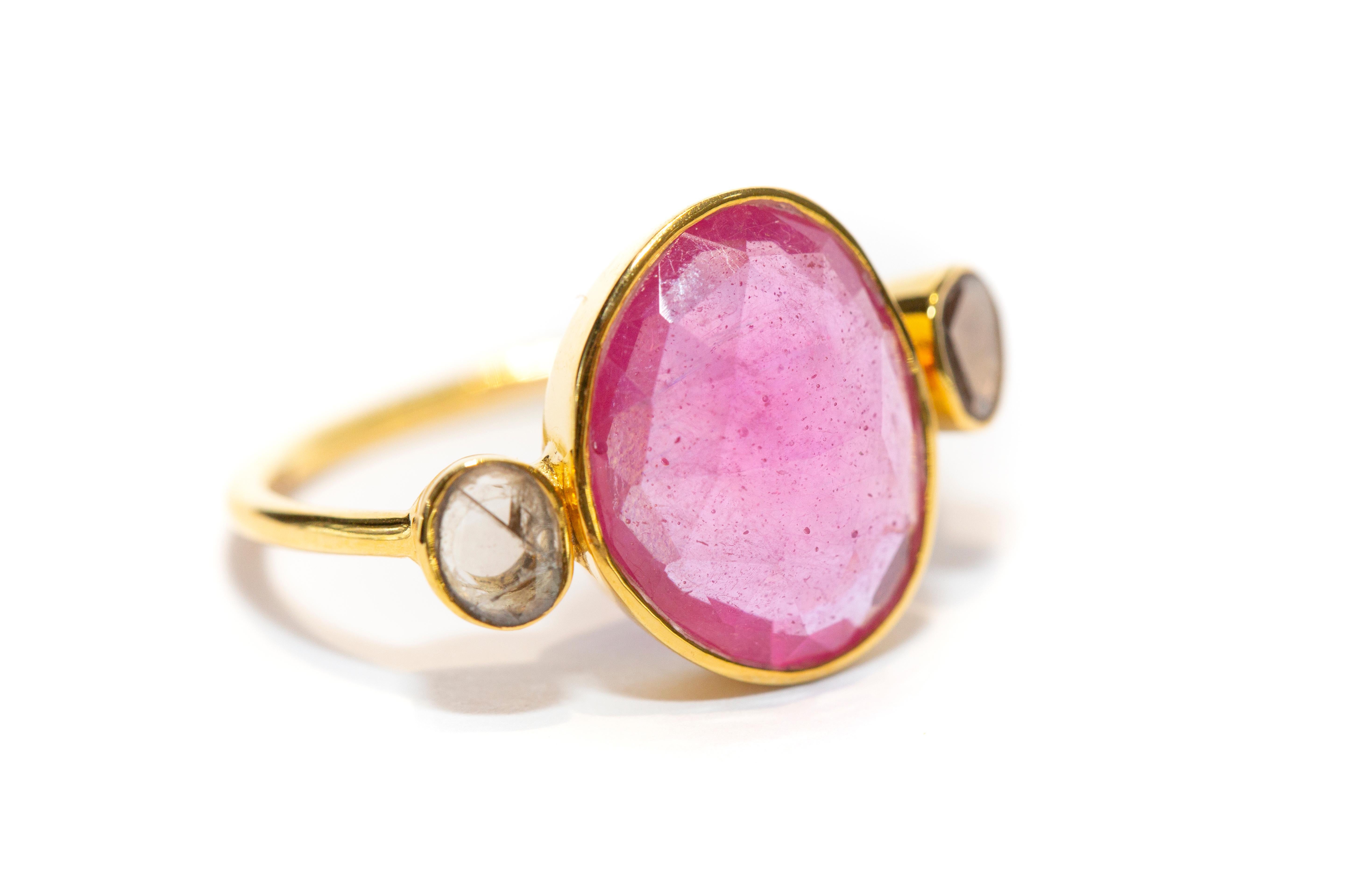 5.75 CT Rose Cut Ruby Diamond 18 KT Yellow Gold Artisan Collection Ring ...