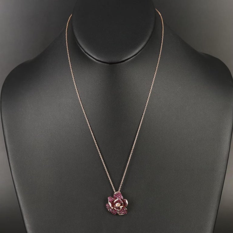 $5750 / NEW / EFFY Diamond and Ruby Flower 3D Necklace / 14K Gold For ...