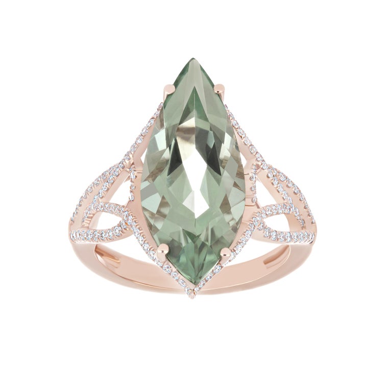 Customizable 5.75cts Mint Quartz and Diamond Ring in 14 Karat Rose Gold ...