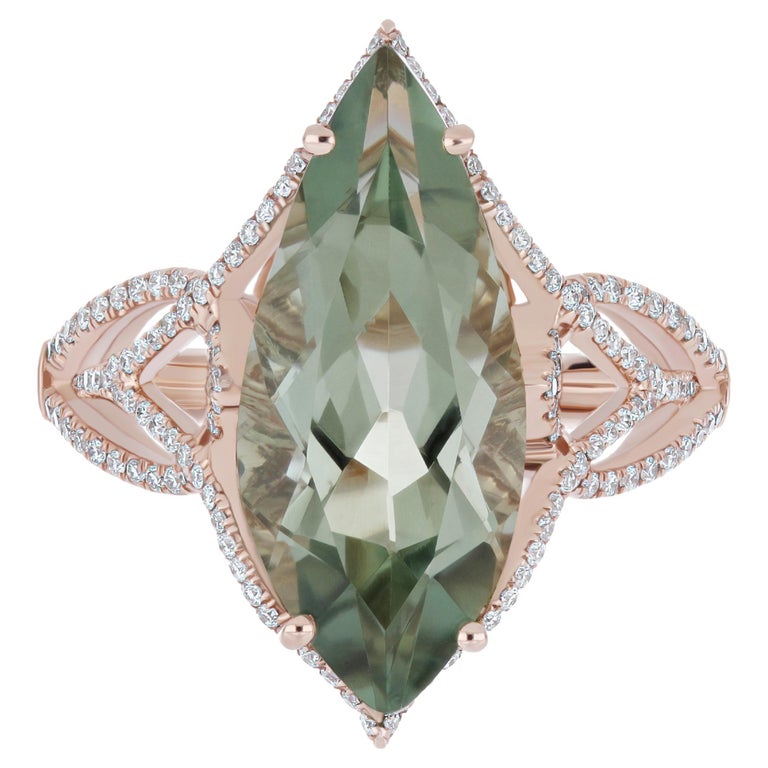 Customizable 5.75cts Mint Quartz and Diamond Ring in 14 Karat Rose Gold ...