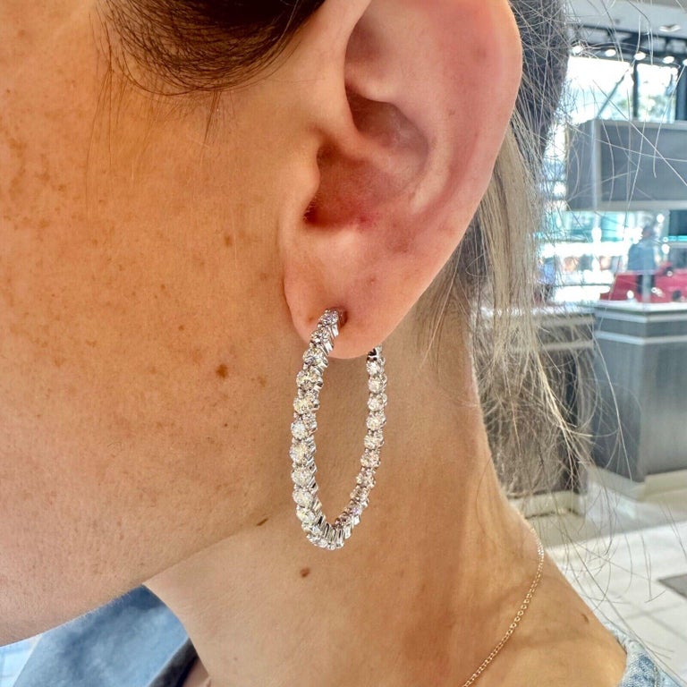 5.76 TCW Inside Out Diamond Hoop Earrings Set in 18k White Gold For ...