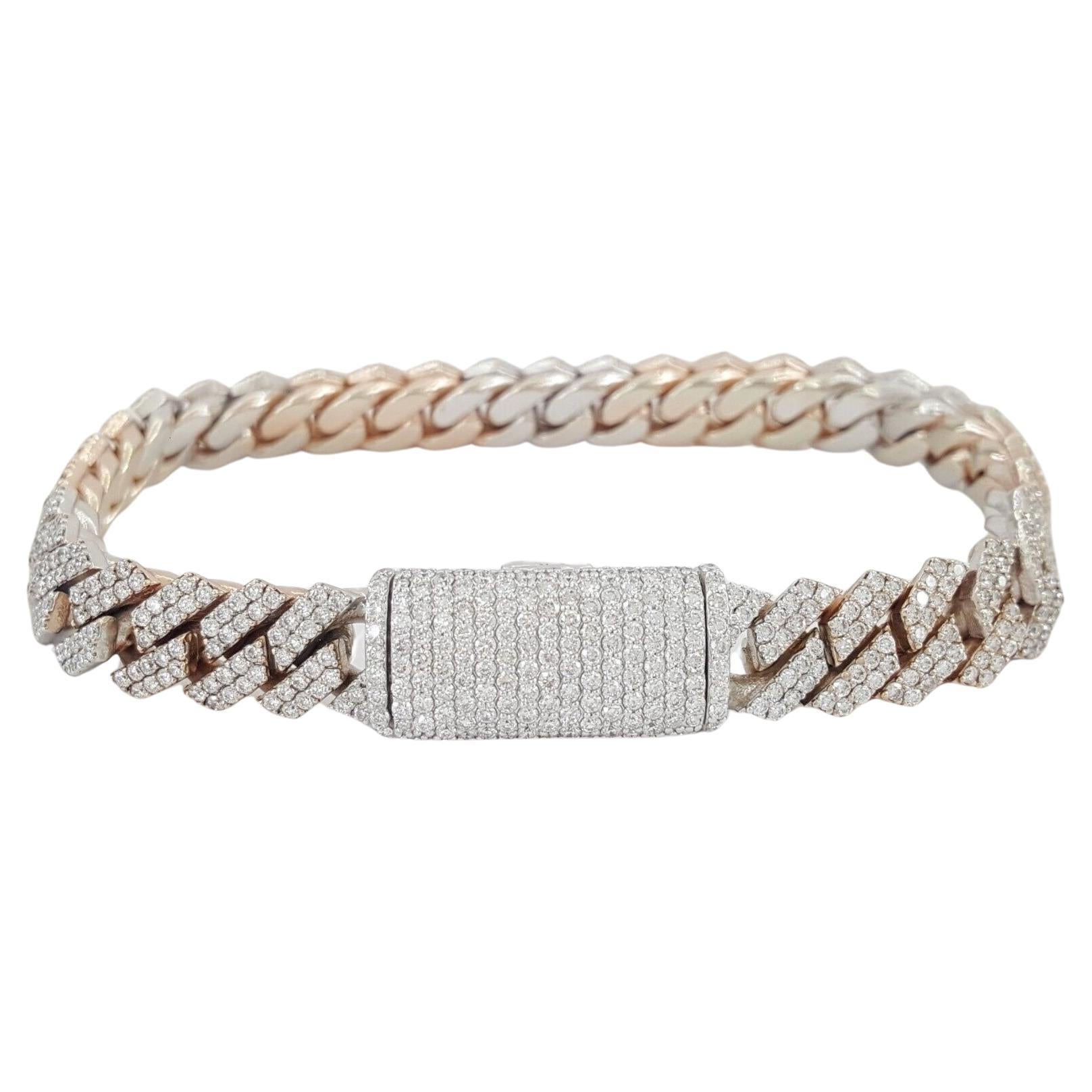 Brazalete de cadena de eslabones cubanos de oro blanco y rosa de 14 ...