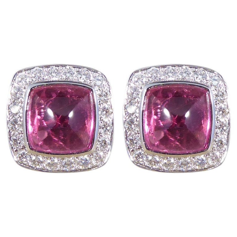 5.78ct Sugarloaf Cut Pink Tourmaline and Diamond Stud Earrings in 18ct ...
