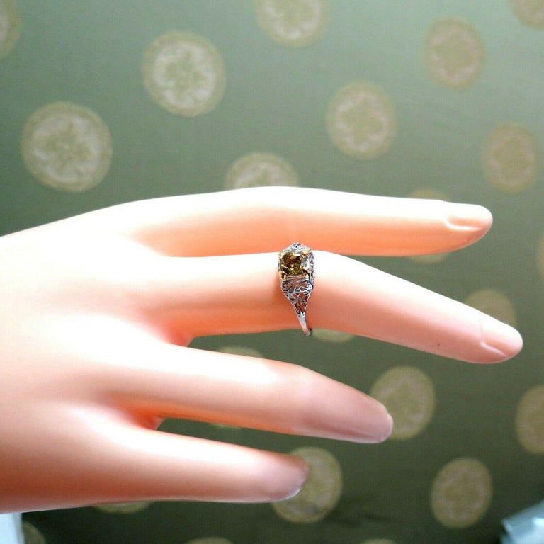 .57 Carat Natural Fancy Orange Brown Diamond Vintage Gilt Ring 14 Karat ...