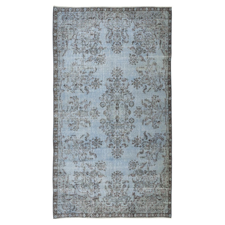 Vintage Handmade Turkish Rug in Light Blue, Garden Design Wool Carpet ...
