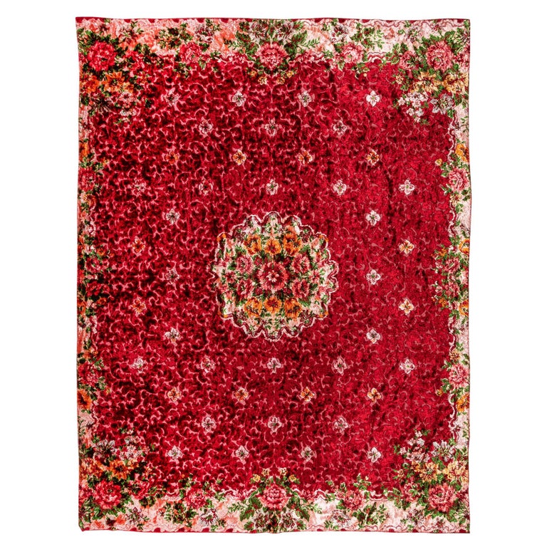 5.7x7 Ft One-of-a-Kind Vintage Floral Design Velvet Wall Hanging or Bed ...