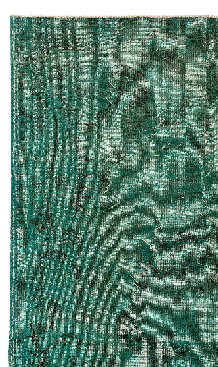 6x9 Teal Color OverDyed Distressed Vintage Rug. Wool Carpet for Modern ...