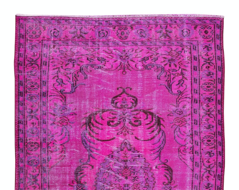 Vintage Handmade Turkish Wool Area Rug Over-Dyed in Fuchsia Pink For ...