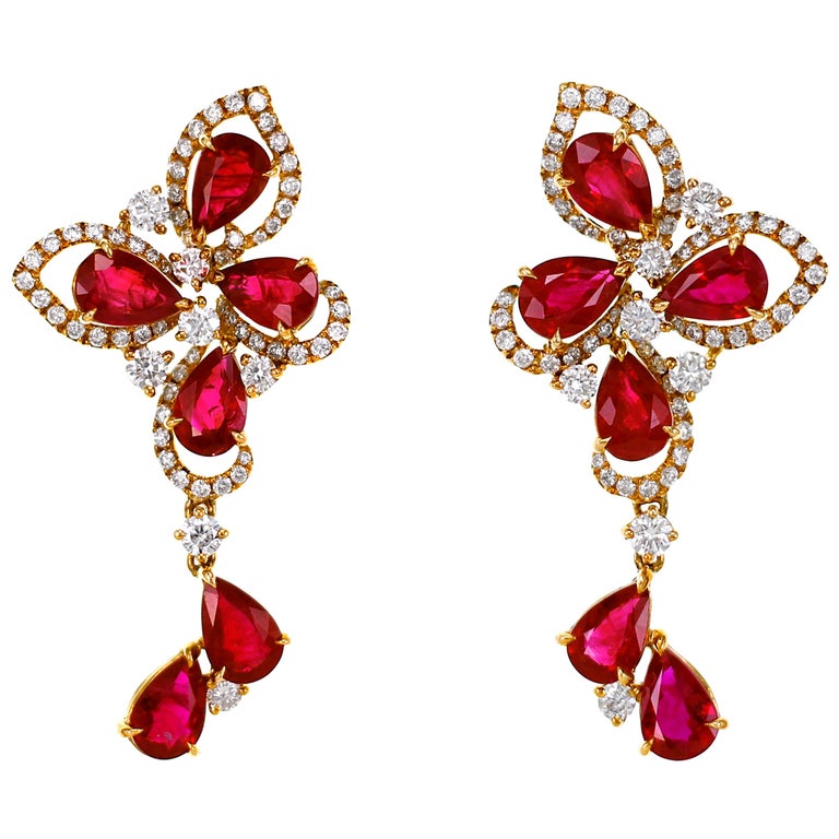 5.80 Carat Crimson Ruby Diamond Cocktail Earring For Sale at 1stDibs