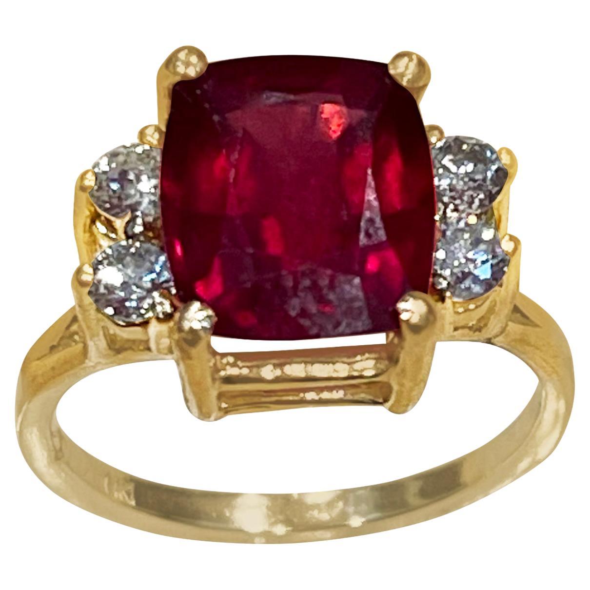 7.5 Carat Cushion Shape Treated Ruby 14 Karat Yellow Gold Ring For Sale ...
