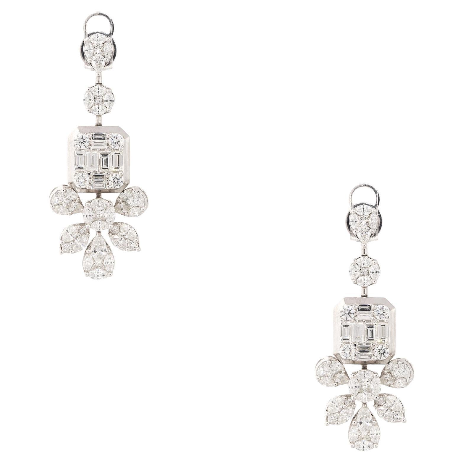 1.2 Carat Multi-Shape Mosaic Diamond Drop Earrings 18 Karat in Stock ...