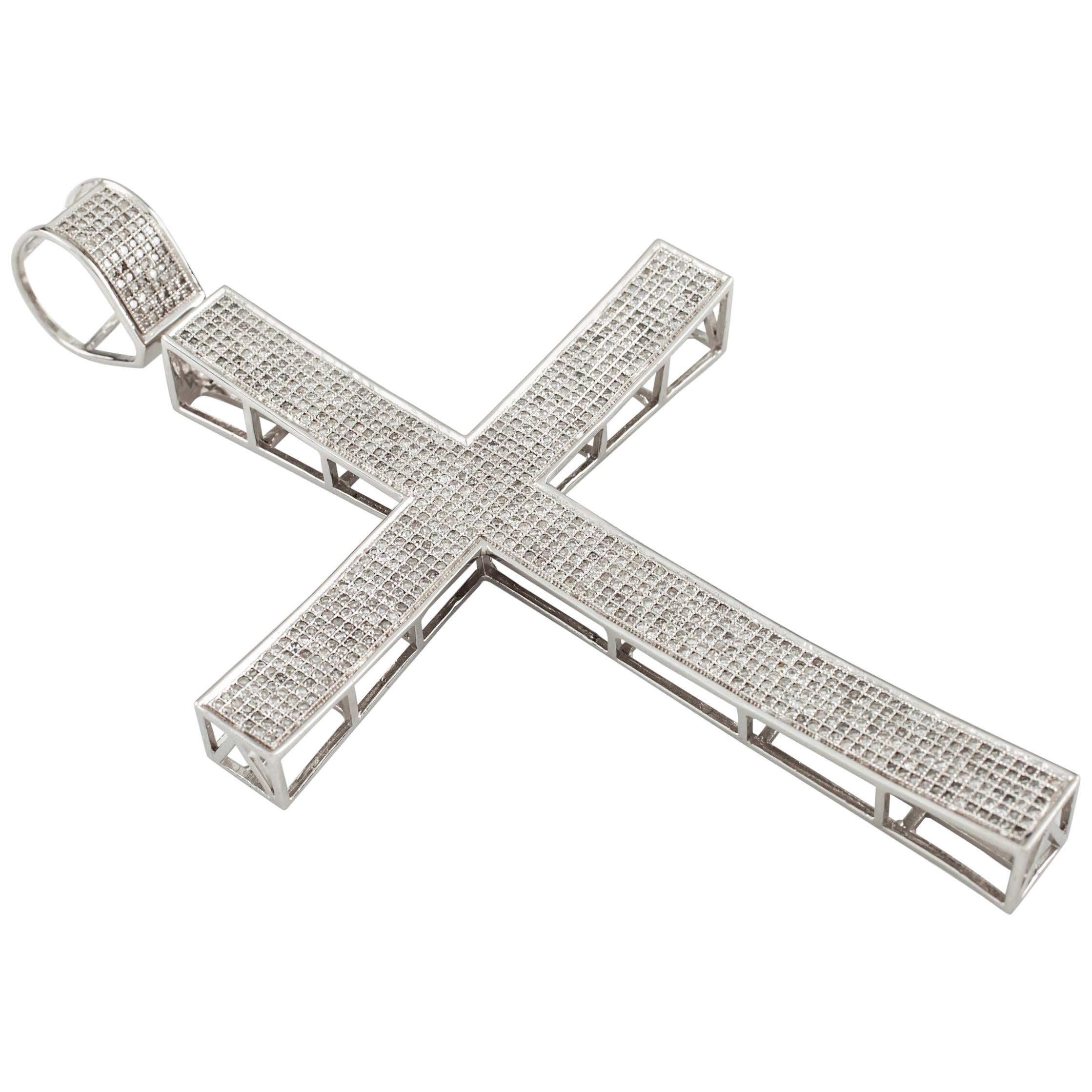 5.84 Carat Pavé Diamonds Cross Pendant Set in 14 Karat White Gold at ...