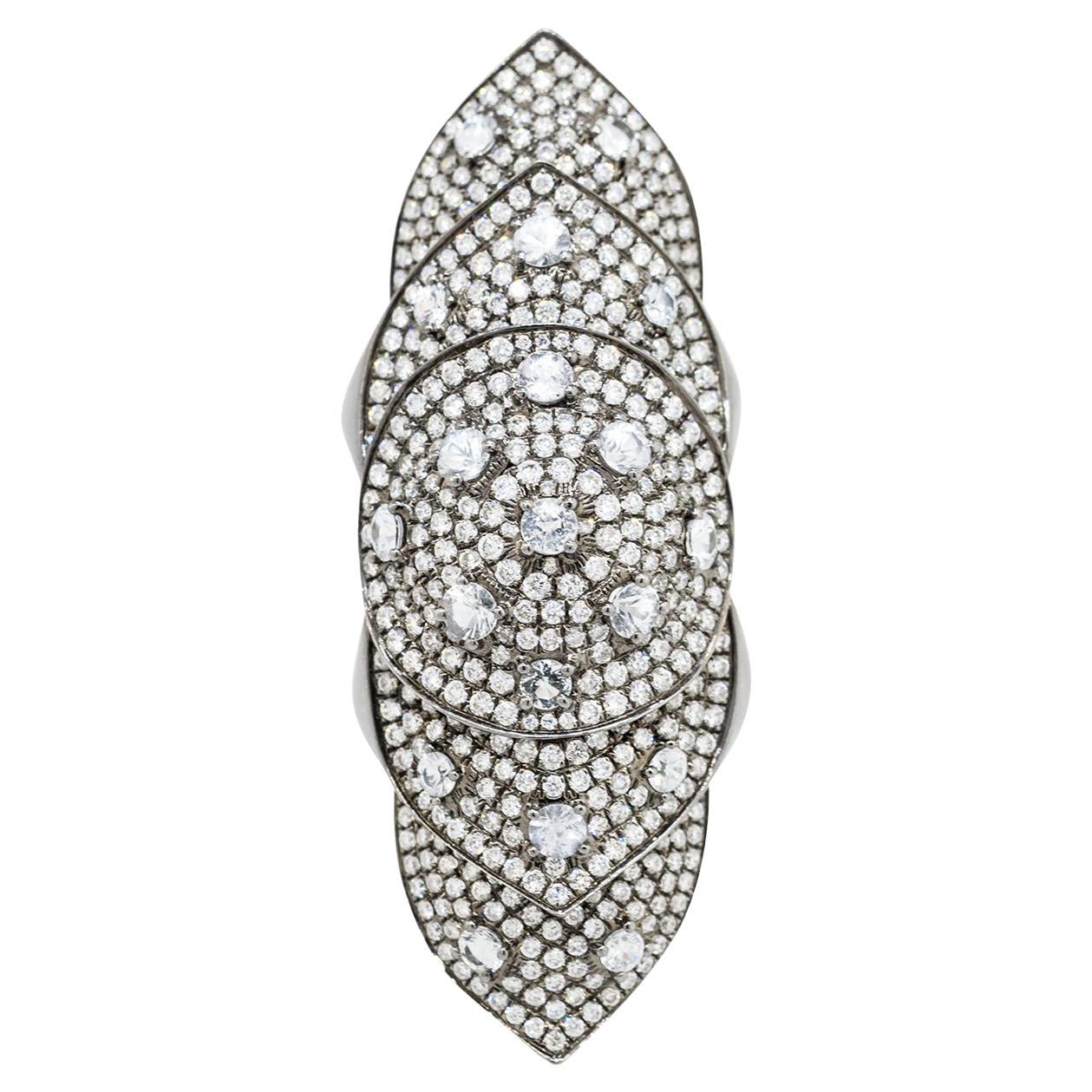 6.94 Carat Diamond Pave Wide Shield Style Ring 18 Karat in Stock For ...