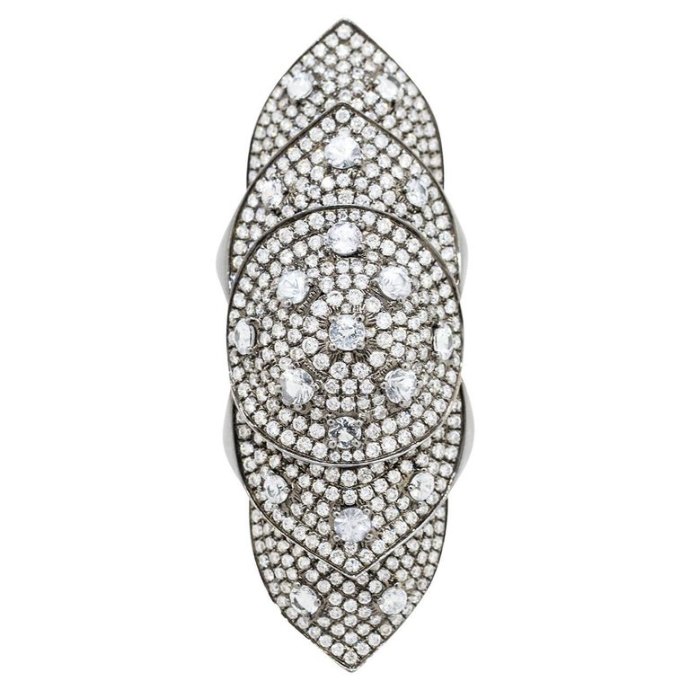 5.85 Carat Diamond Pave Shield Style Ring 18 Karat in Stock For Sale at ...