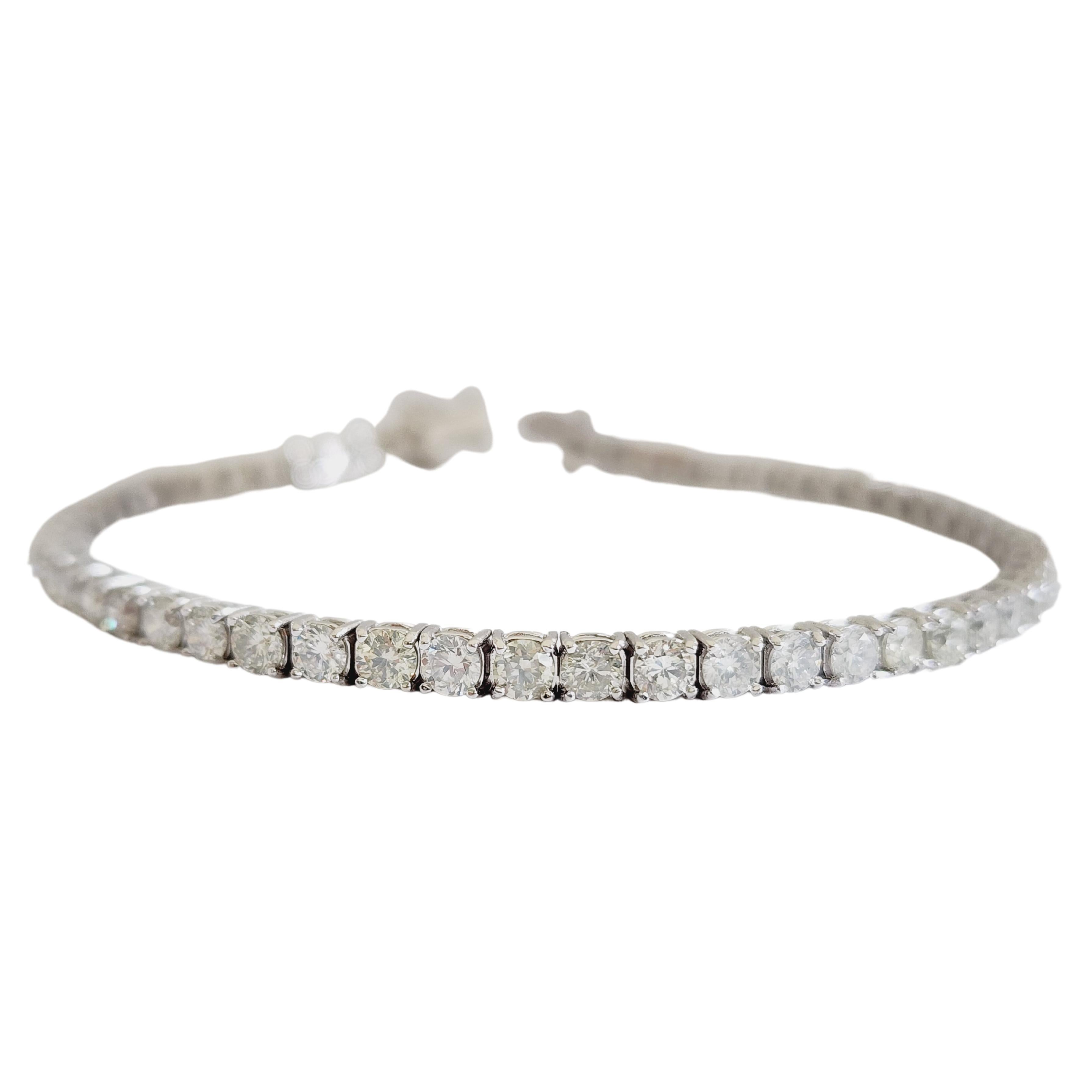 4.92 Carat Round Brilliant Natural Diamond Tennis Bracelet 14 Karat White Gold For Sale at 1stDibs