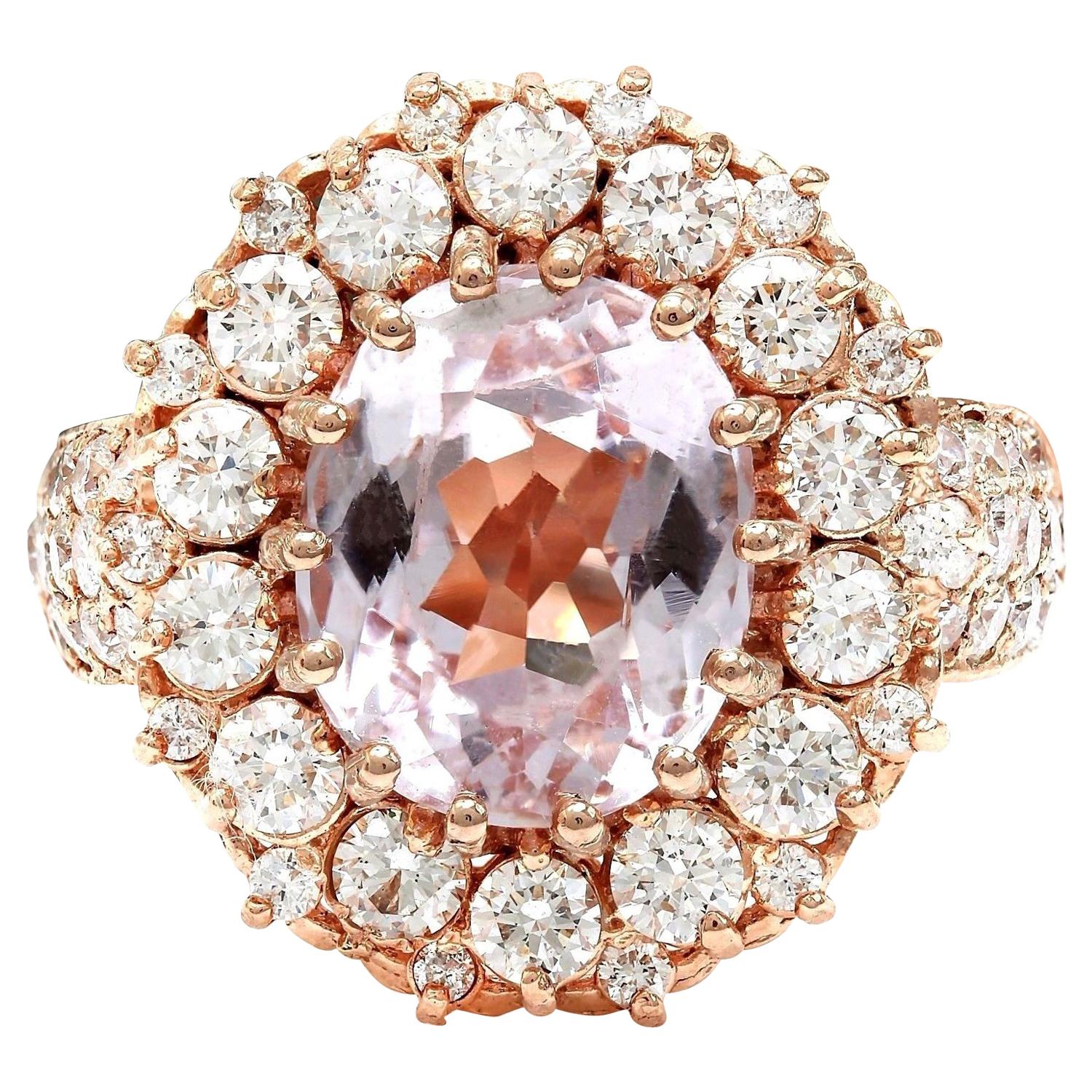 10.57 Carat Natural Kunzite 18 Karat Solid Rose Gold Diamond Ring For ...
