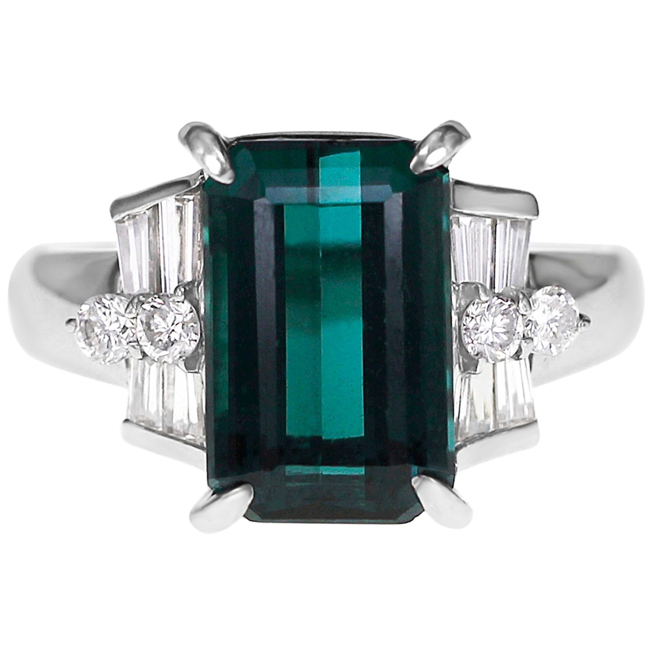 5.88 Carat Mint Tourmaline White Diamond Ring Set in Platinum PT900 ...