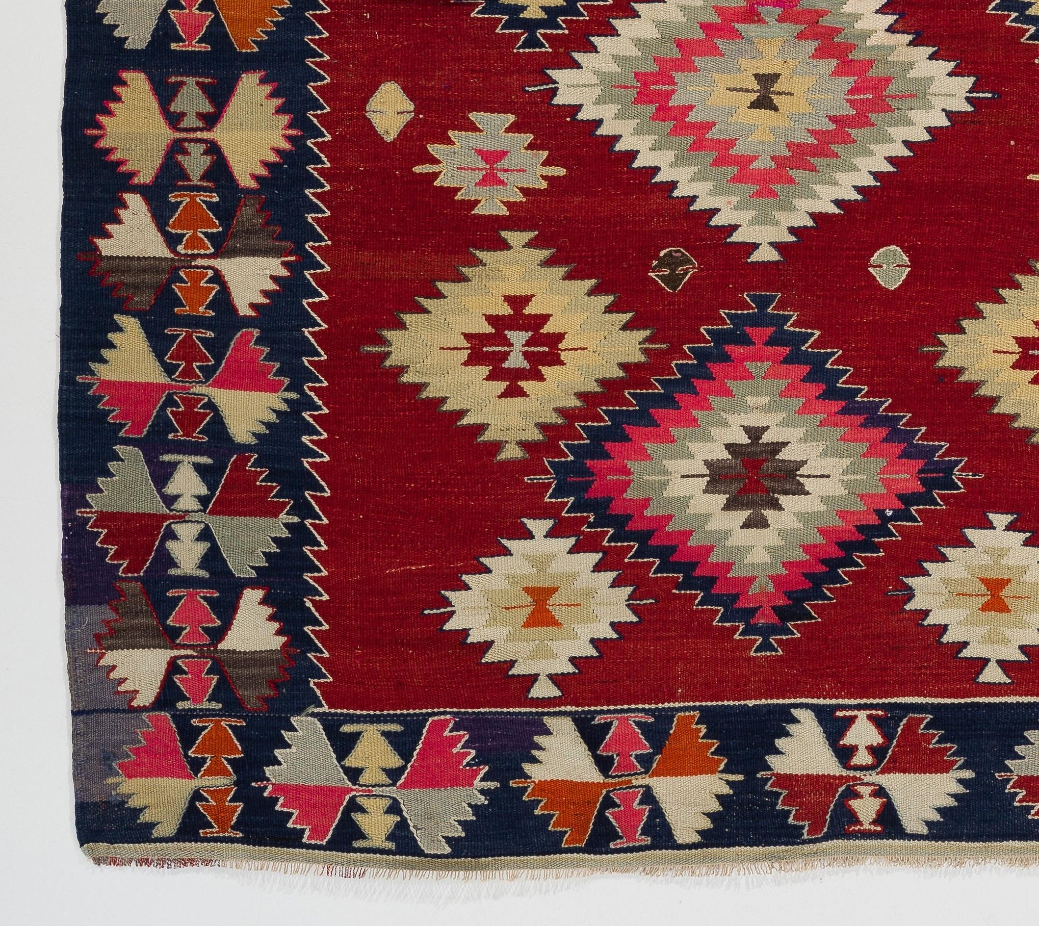 5.8x6.8 Ft Vintage Turkish Boho-Chic Kilim Rug with Geometric Design ...