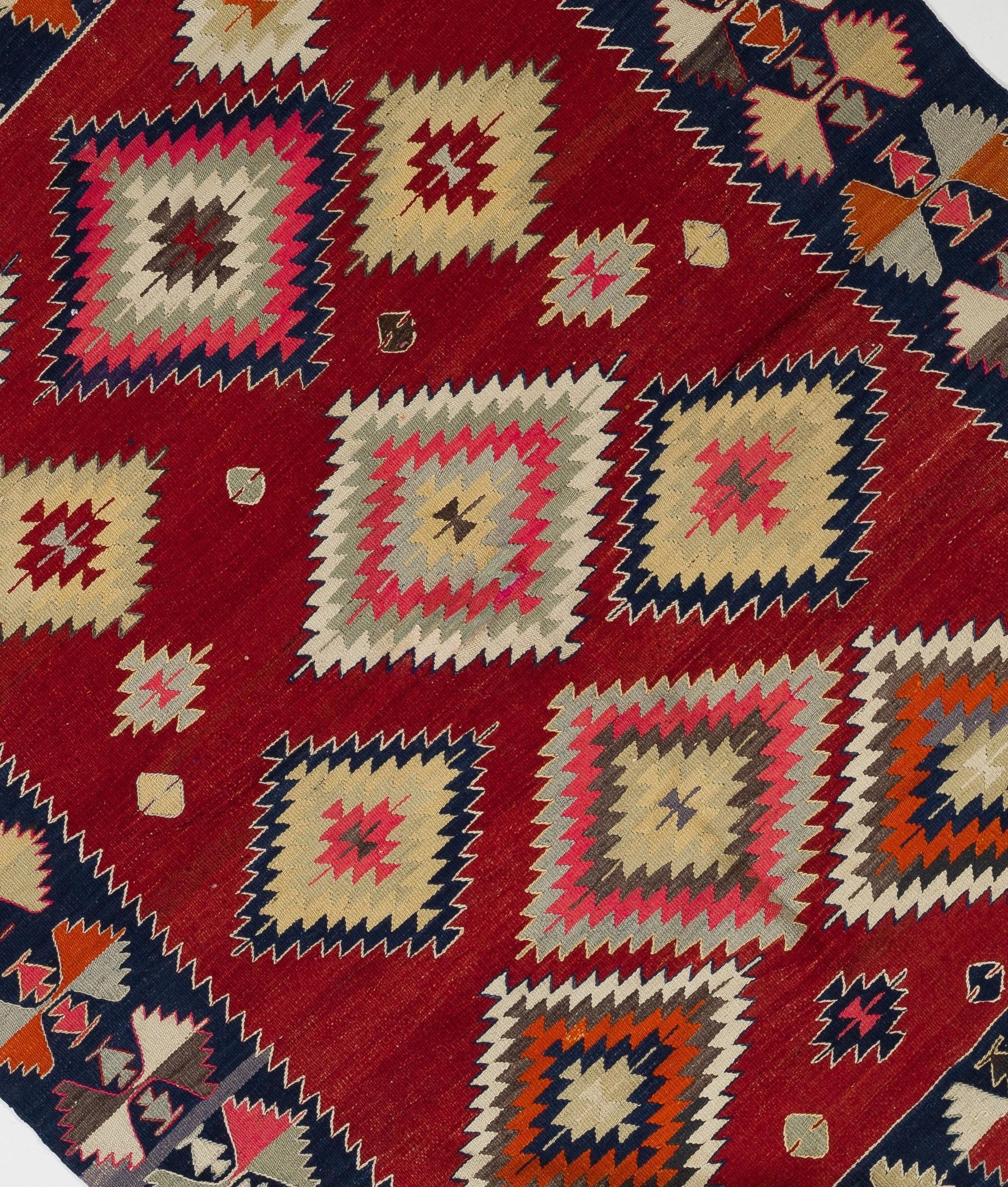 5.8x6.8 Ft Vintage Turkish Boho-Chic Kilim Rug with Geometric Design ...